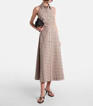 Veronica Beard Mackey Gingham Seersucker Midi Dress - Neutrals