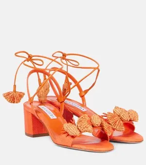 AQUAZZURA Marea 50 Appliqué Leather-trimmed Sandals - Orange