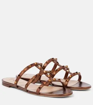 Valentino Garavani Rockstud Metallic Leather Sandals - Brown