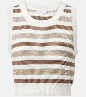 Brunello Cucinelli Striped Cotton Sweater Vest - Brown
