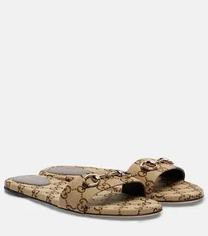Gucci Horsebit Gg Canvas Slides - Multicoloured