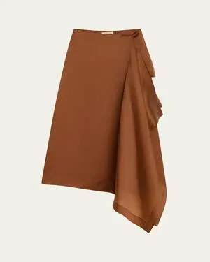 HEIRLOME Mel Draped Silk Organza Midi Skort - Sienna