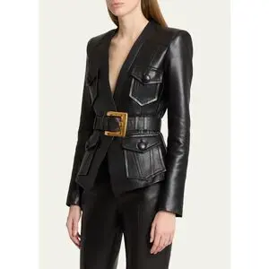 Balmain Belted Leather Jacket