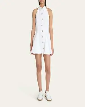 Balmain Halter Poplin Fit-and-flare Mini Shirtdress