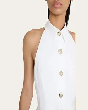 Balmain Halter Poplin Fit-and-flare Mini Shirtdress