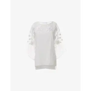 LEEM Floral Embellished Mesh Top