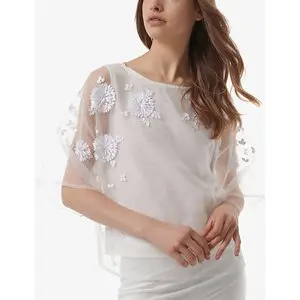 LEEM Floral Embellished Mesh Top