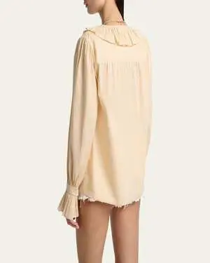Chloé Ruffle Cotton Voile Blouse - White