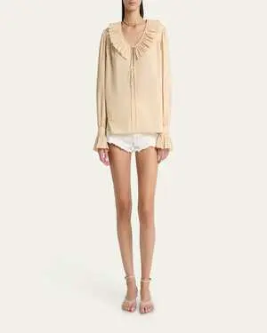 Chloé Ruffle Cotton Voile Blouse - White