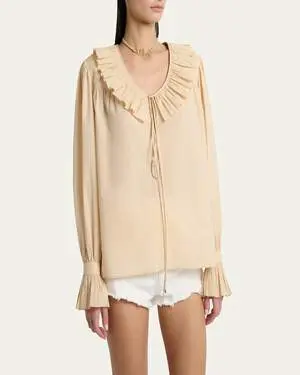 Chloé Ruffle Cotton Voile Blouse - White