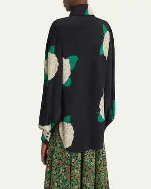 Valentino Garavani Floral Print Tie-neck Silk Blouse