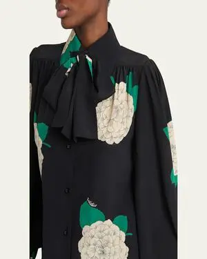 Valentino Garavani Floral Print Tie-neck Silk Blouse