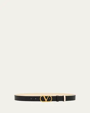 Valentino Garavani VLogo Signature Reversible Leather Belt Nero/butter White