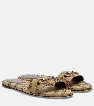 Gucci Horsebit Gg Canvas Slides - Multicoloured