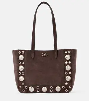 Valentino Garavani Nellcote Small Embellished Suede Shopper