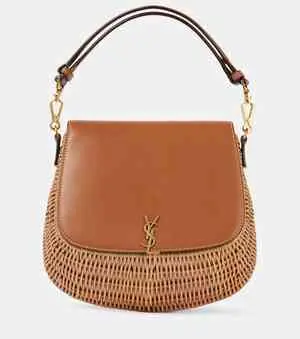 Saint Laurent Voltaire Leather And Wicker Tote