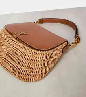 Saint Laurent Voltaire Leather And Wicker Tote