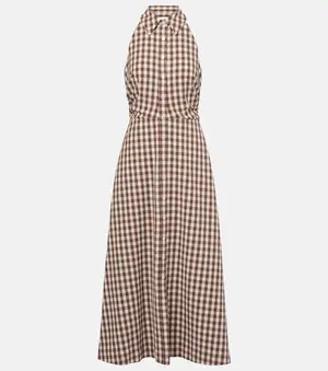 Veronica Beard Mackey Gingham Seersucker Midi Dress - Neutrals