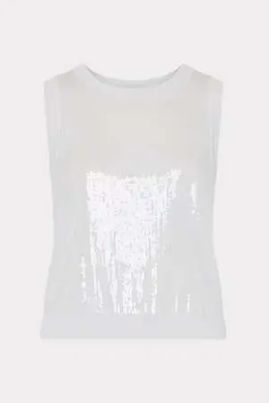 MILLY Sequin Knit Sleeveless Shell Top - Ecru