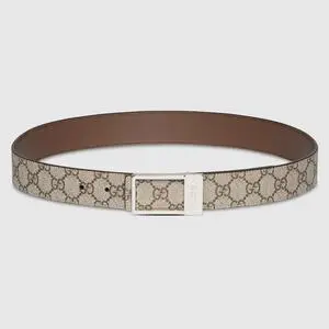 Gucci Reversible Belt With Rectangular Buckle Beige