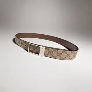 Gucci Reversible Belt With Rectangular Buckle - Beige
