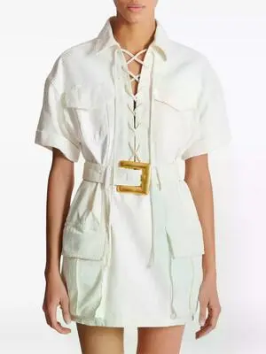 Balmain Mini Lace-up Canvas Dress - White