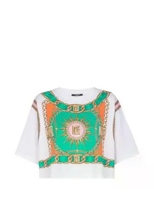 Balmain Foulard-print Cropped T-shirt - White