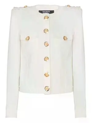 Balmain Cropped Canvas Jacket - White