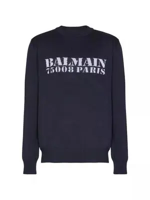 Balmain Logo Intarsia-knit Jumper - Blue