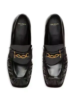 Balmain Glazed Leather Loafers - Black
