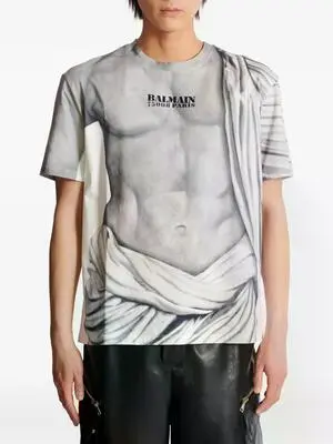 Balmain Logo Statue-print Cotton T-shirt