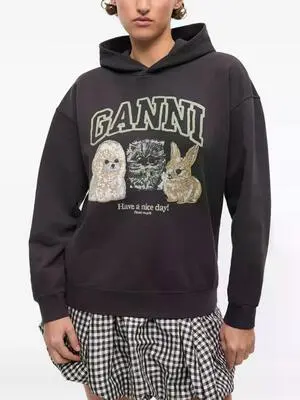 GANNI Graphic Print Hooded Sweatshirt