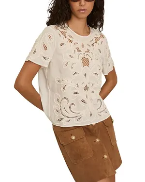 REISS Iyla Floral Cut Out Top - Ivory