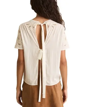REISS Iyla Floral Cut Out Top - Ivory