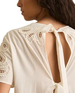 REISS Iyla Floral Cut Out Top - Ivory