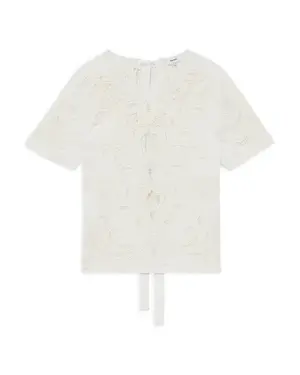 REISS Iyla Floral Cut Out Top - Ivory