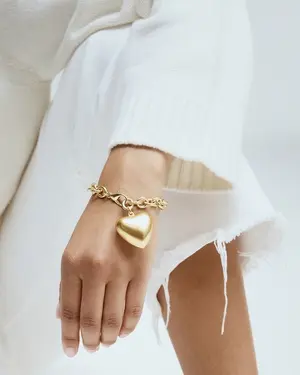 ROXANNE ASSOULIN Puffy Heart Charm Link Bracelet - Gold