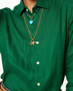 ROXANNE ASSOULIN Puffy Initial Double Chain Pendant Necklace - K