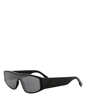 Fendi Ff Squared Geometric Shield Sunglasses, 133mm - Black/smoke