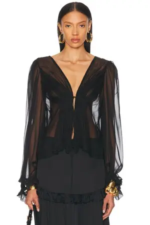 Saint Laurent Sheer Tie Front Blouse