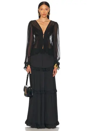 Saint Laurent Sheer Tie Front Blouse
