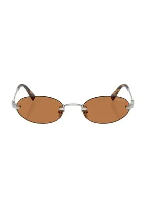 Miu Miu Oval Sunglasses With Logo - Silver