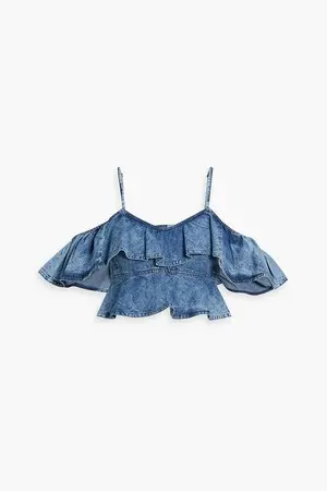 MARANT ETOILE Voloteo Cropped Cold-shoulder Denim Top