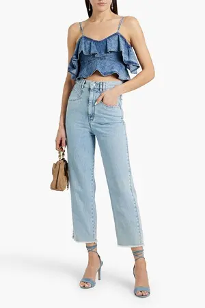 MARANT ETOILE Voloteo Cropped Cold-shoulder Denim Top