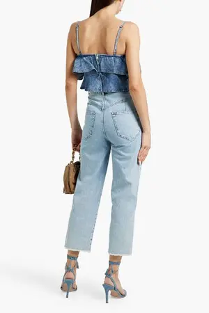 MARANT ETOILE Voloteo Cropped Cold-shoulder Denim Top