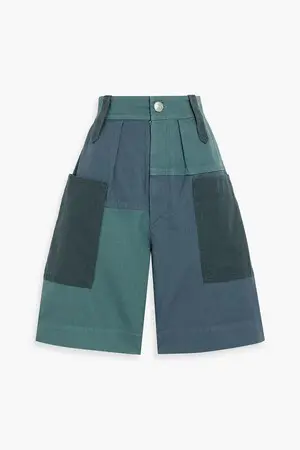 MARANT ETOILE Kalerna Patchwork Cotton And Linen-blend Shorts - Petrol