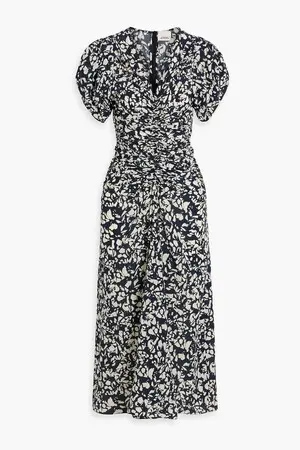 Isabel Marant Étoile Lilia Ruched Printed Stretch-silk Midi Dress