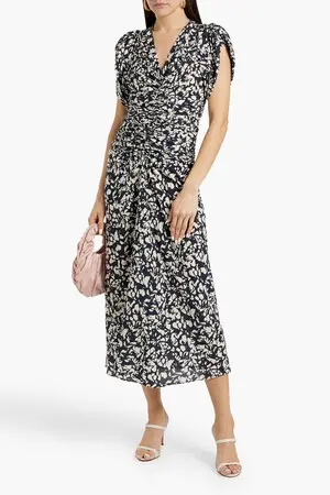 Isabel Marant Étoile Lilia Ruched Printed Stretch-silk Midi Dress