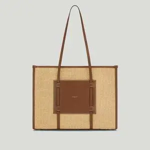 DEMELLIER The Capri Canvas Tote - Warm Raffia Tan Smooth Ecru Stitching