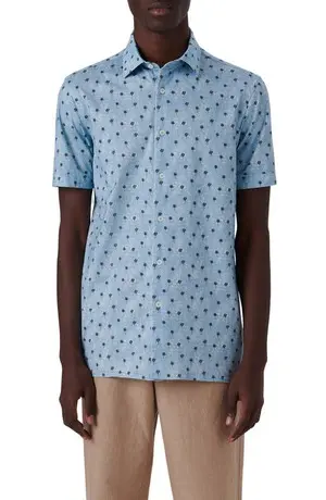 BUGATCHI Milo Ooohcotton® Palm Tree Print Short Sleeve Button-up Shirt